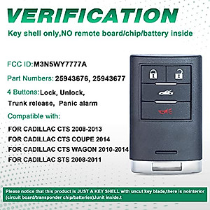 Beefunny Replacement 4 Button Smart Remote Car Key Shell Case Fob for Cadillac XLR, for Chevrolet Corvette M3N5WY7777A (ONLY A KEY SHELL)