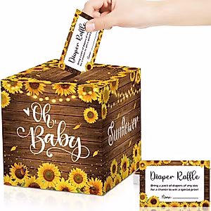 50 Pieces Diaper Raffle Tickets with Diaper Raffle Card Box Sunflower Baby Shower Diaper Raffle Game Box Advice Cards Baby Shower Diaper Raffle Game Kit for Boys Girls Gender Reveal Party