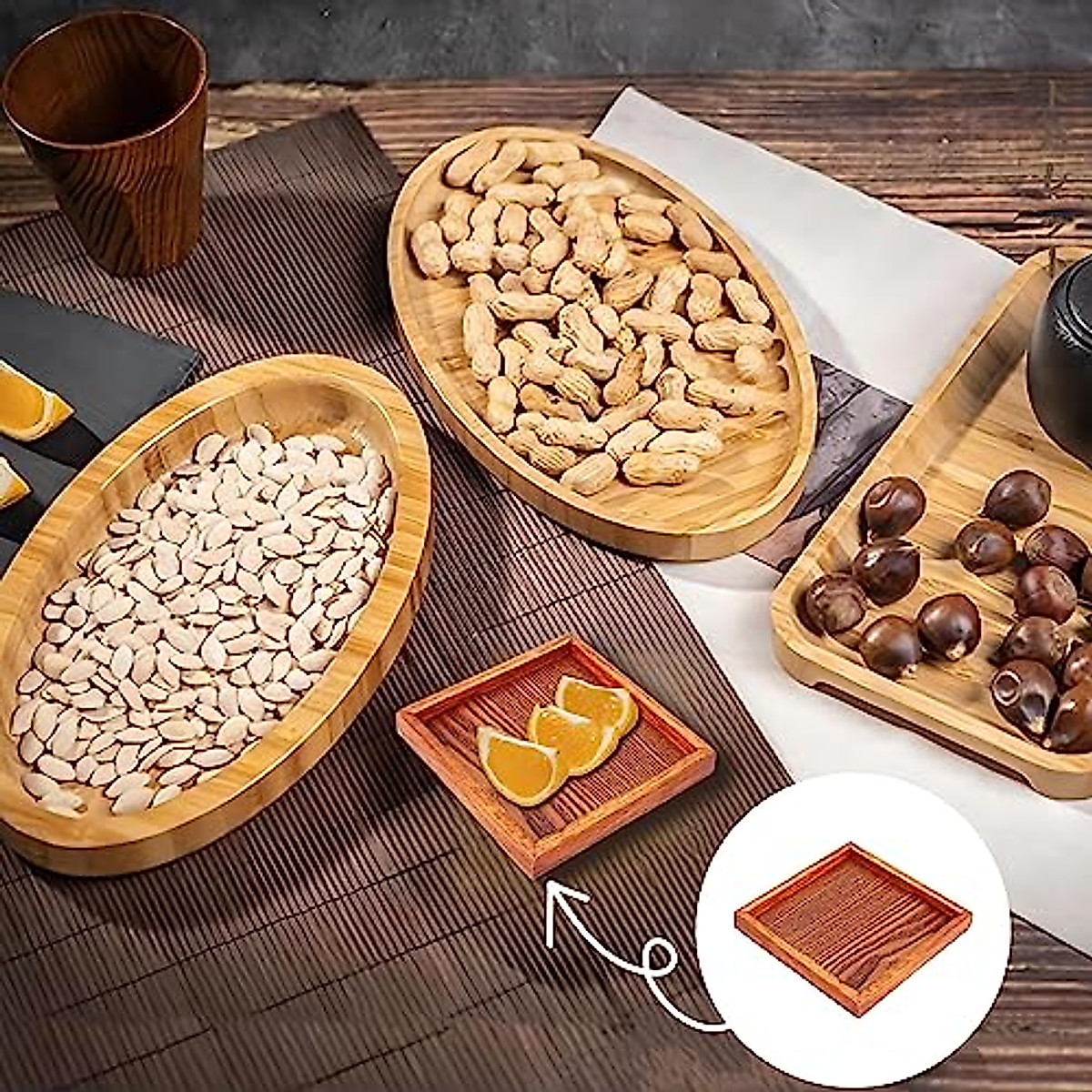 Small Ottoman Tray, Coffee Table Tray, Wood Square Solid Serving Tray for Drinks and Food (4.92 * 4.92 * 0.78 inch)