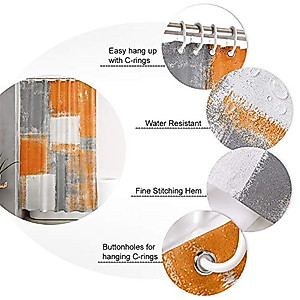 Houseown 4Pcs Chic Ombre Shabby Shower Curtain Sets Bathroom Decor, Orange Grey Retro Texture Bathroom Shower Curtain Set with U Shaped Non-Slip Rugs and Fabric Polyester Accessories