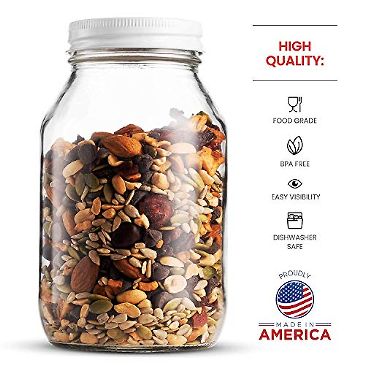 Paksh Novelty - Food Storage Container - Glass Mason Jars - Regular Mouth Jam Jelly Jars, Metal Airtight Lid, Preserving, Decorating, Canning Jar, Craft and Dry Food Storage (32 Ounce)