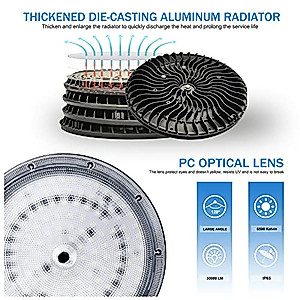 Kekeou UFO LED High Bay Light 300W with Plug LED Warehouse Lights Commercial Bay Lighting 6500K 30000lm Anti-Glare Waterproof IP65 for Shop Warehouse Barn Garage (2 Pack)