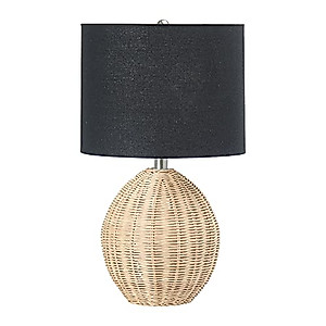 Main + Mesa Boho Woven Rattan Table Lamp with Black Linen Shade, Natural