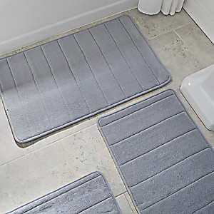 Over the Floor │ Bath Mats 5-Piece Set Thick Memory Foam - Close Out│ Bathroom Rugs Set, Toilet Rug, Water Absorbent, Extra Soft, Non-Slip Back │Gray
