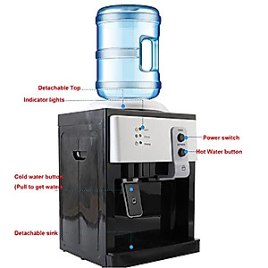 EWANYO Top Loading Water Cooler Water Dispenser Countertop Water Cooler Dispenser- Hot Cold and Room Temperature Water, Holds 1.2 to 5 Gallon Bottles for Home/Office/Dormitory Use