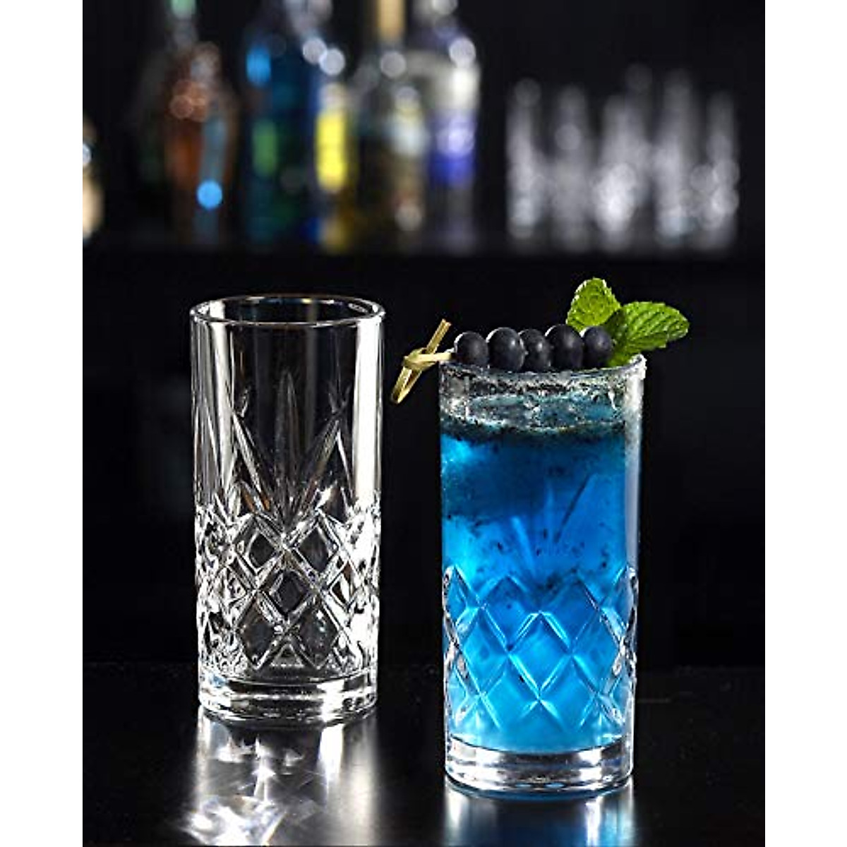 Royalty Art Kinsley Tall Highball Glasses Set of 8, 12 Ounce Cups, Textured Designer Glassware for Drinking Water, Beer, or Soda, Trendy and Elegant Dishware, Dishwasher Safe (Highball)