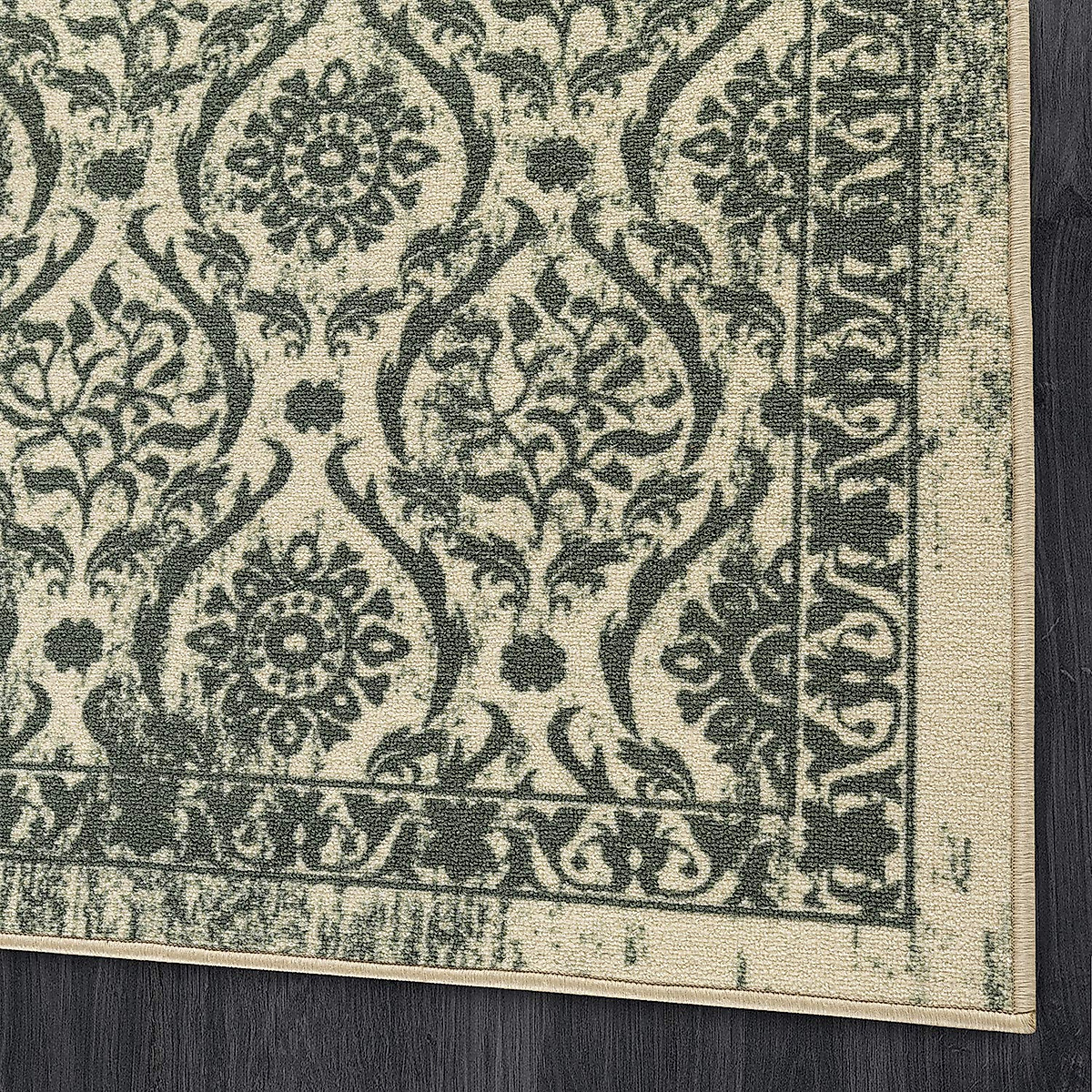 Antep Rugs Alfombras Non-Skid (Non-Slip) 8x10 Rubber Backing Floral Geometric Low Profile Pile Indoor Area Rugs (Dark Green, 7'10" x 10')