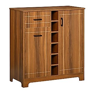 HOMCOM Retro Wine Cabinet for 6 Bottles, Wine Rack Sideboard Serving Bar with Glass Holders and 1 Drawer, Brown