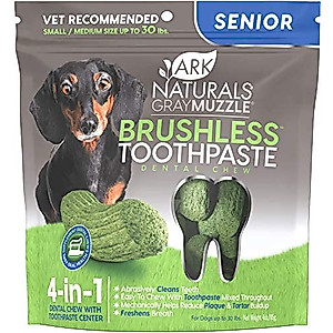 Ark Naturals Gray Muzzle Brushless Toothpaste, Senior Dog Dental Chews for Small to Medium Breeds, Vet Recommended for Plaque, Bacteria & Tartar Control, 1 Pack