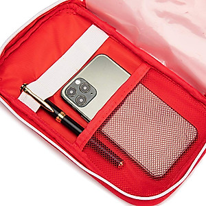 Jipemtra First Aid Bag Tote Empty Small First Aid Kit Bag Outdoor Travel Rescue Pouch First Responder Medicine Bag Pocket Container for Car Home Office Sport Outdoors (Red Handle)