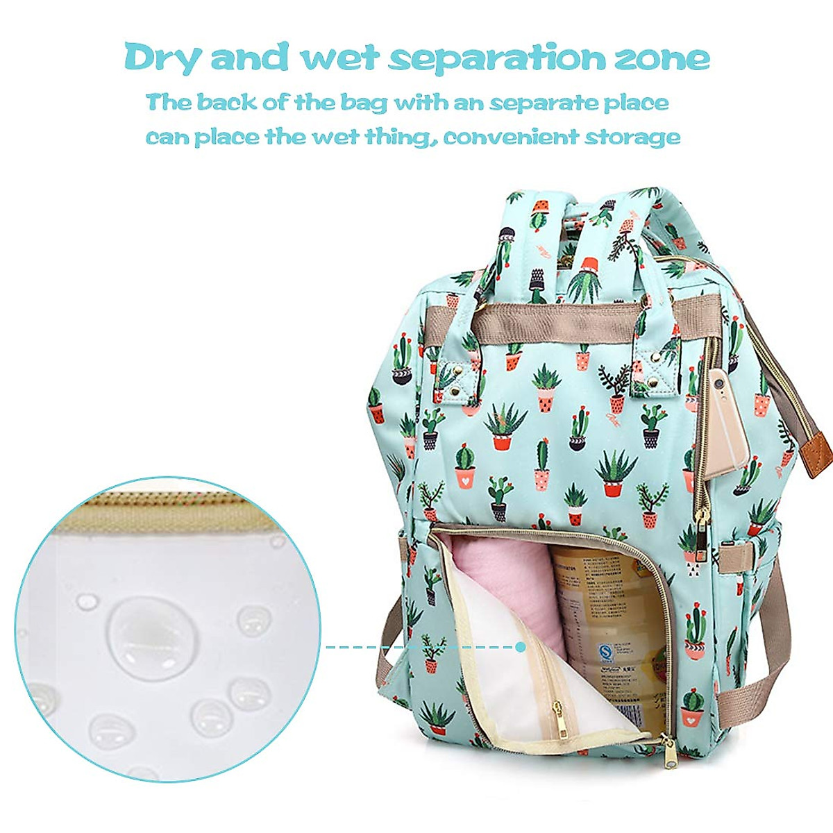 Cactus Green Diaper Bag Backpack Set for Baby Girls Mom, Large Bags with Nappy Pouch Stroller Straps