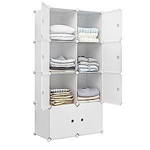 Aeitc Portable Wardrobe Closets 14"x18" Depth Bedroom Armoire, Clothes Storage Organizer with Doors, 8 Cubes, White