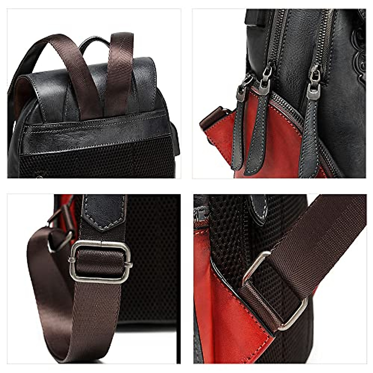 EBESA Leather Backpack for Women Organizer Retro Vegetable Tanning leather bag Vintage Embossing Totem (black)