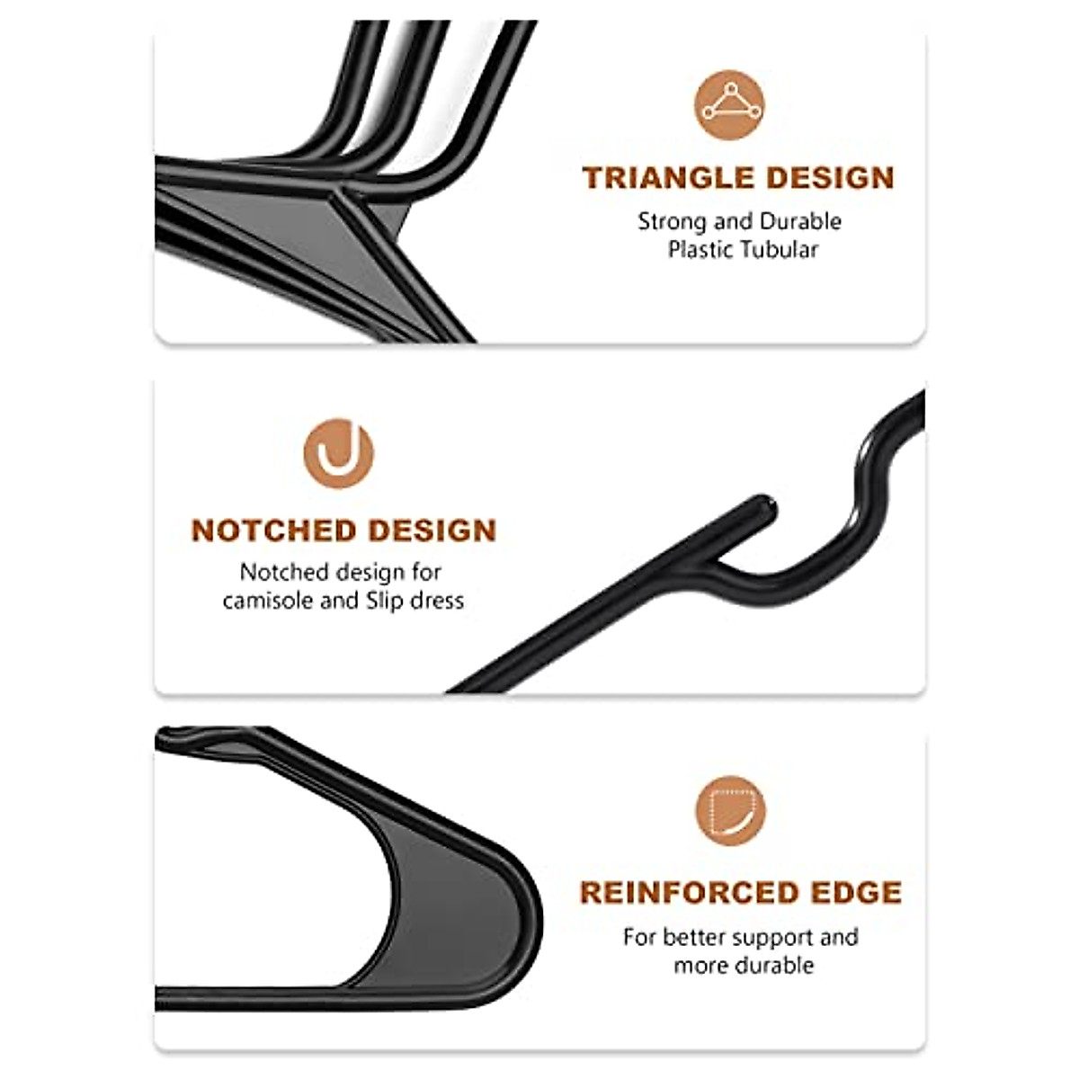 Jersow Black Plastic Hangers 50 Pack, Clothes Hangers Space Saving, Heavy Duty Coat Hangers for Closet, Non Slip Clothing Notched Hangers, Durable Slim Black Hangers for Coat, Shirt, Short, Suits