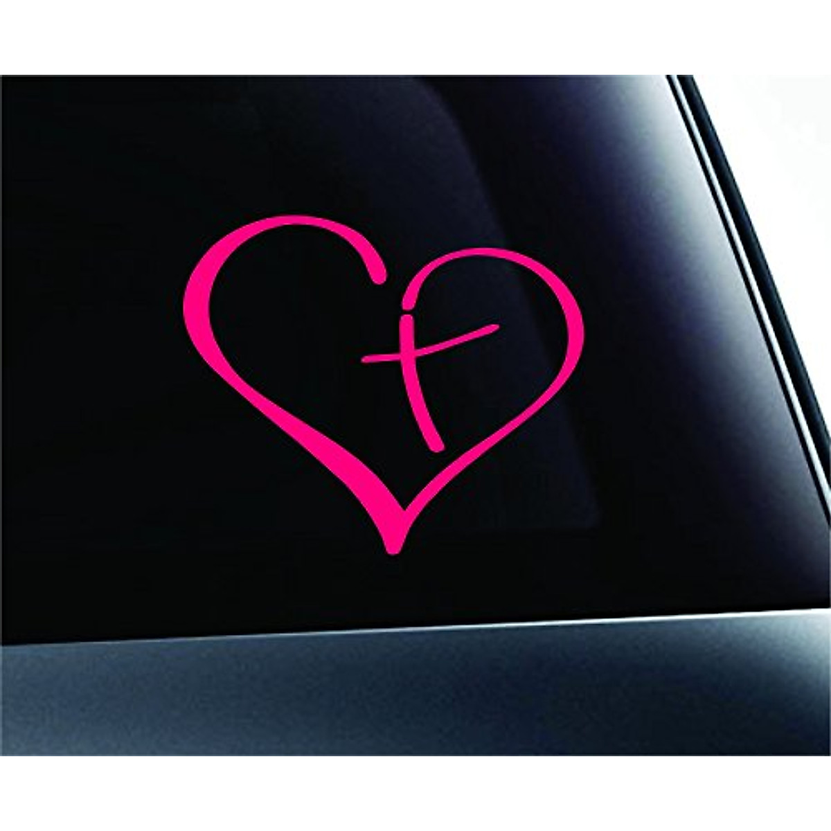 ExpressDecor Heart with Cross Bible Christian Symbol Decal Funny Car Truck Sticker Window (Pink)