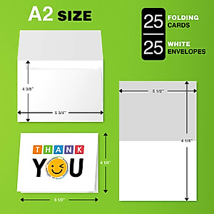 Emoji Thank You Cards, Nice Classic and funny Fold Over Greetings for Christmas, Holidays, Baby Shower, Graduation, Anniversaries, etc. – Blank White Interior | 4.25 x 5.5” | 25 per Pack