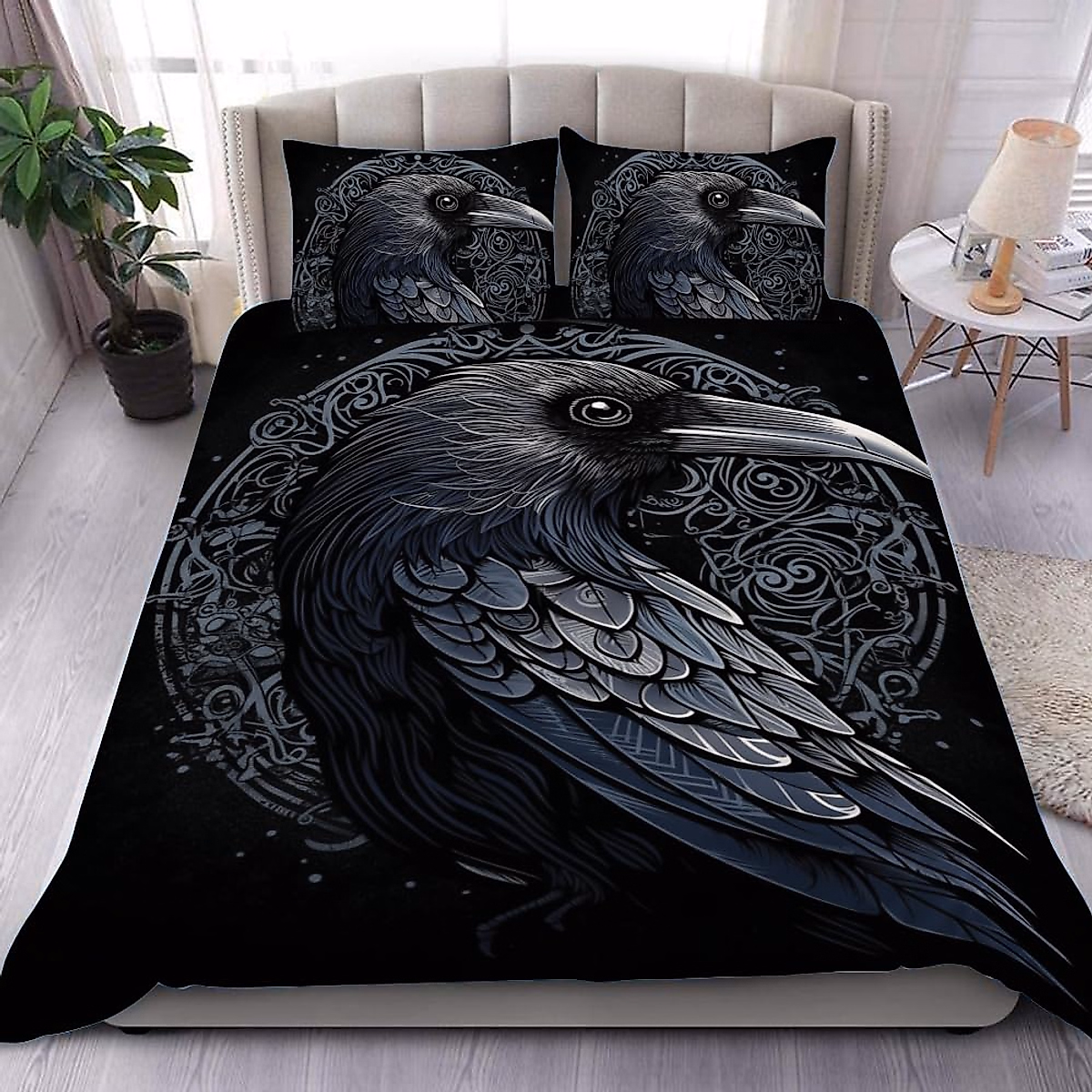 Black Raven Bedding Set - Raven Comforter Raven Crow King Bedding Raven Crow Quilt Queen Size Viking Quilt Raven Comforter Set Crow Raven Duvet Cover Set Full Twin Raven Viking Print Comforter Set