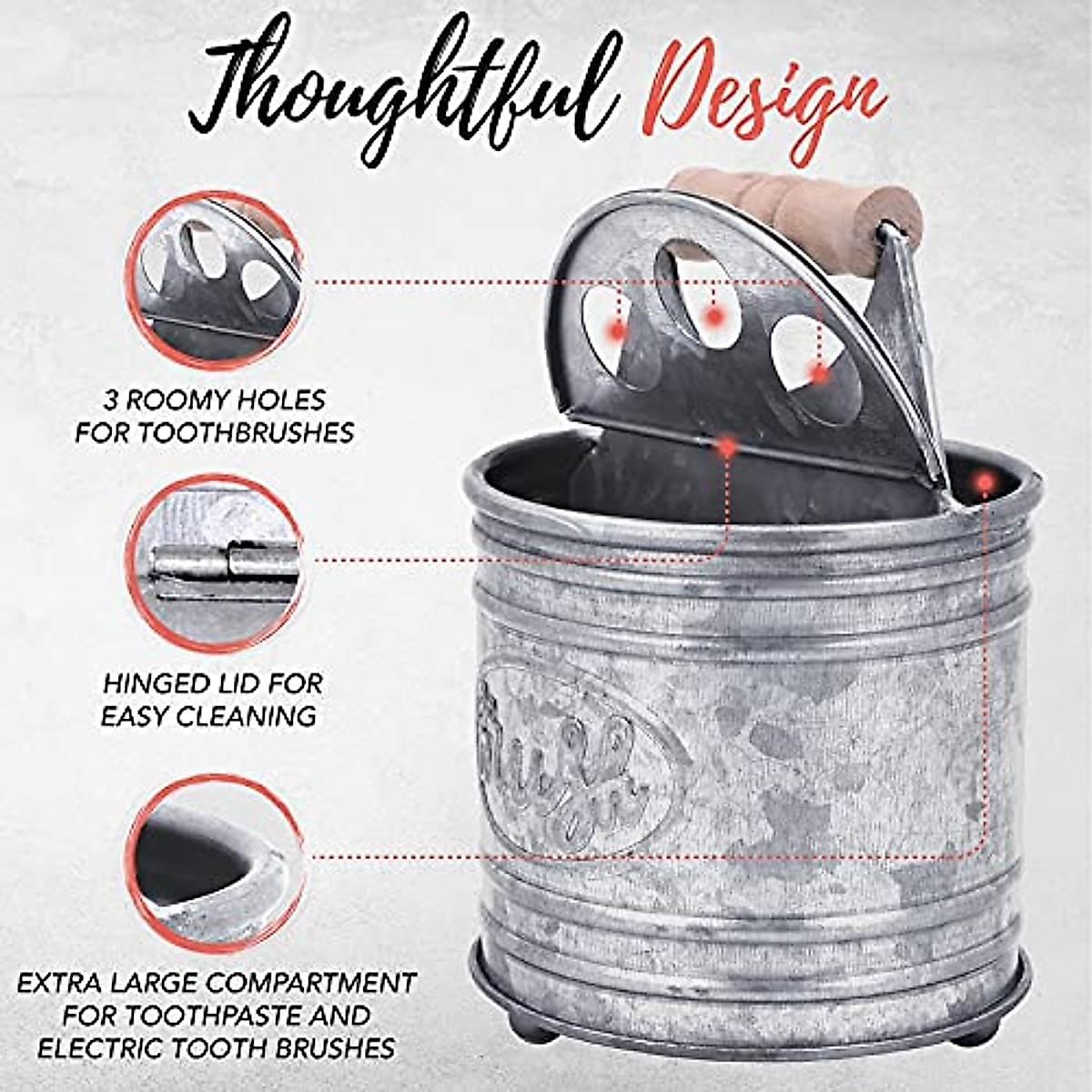 Autumn Alley Rustic Bathroom Accessories Set - Farmhouse Bathroom Soap Dispenser and Toothbrush Holder Set - Western Bathroom Accessories, Farmhouse Decor for Bathroom Countertop, Galvanized Grey