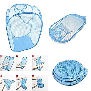 RZJZGZ Foldable Pop-Up Mesh Laundry Hamper with Side Pocket Clothes Laundry Basket Storage Bag with Carry Handles for Dirty Clothes (2 Pack)