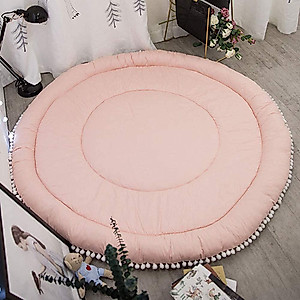 Lacomfy Baby Girl Play Mat Round Nursery Rug Play Mat for Baby Kids Crawling Cushion, Baby Floor Mat for Kids Playroom Nursery Decor, Baby Crawling Mat Kids Playmat for Infants Toddlers, 53in Pink