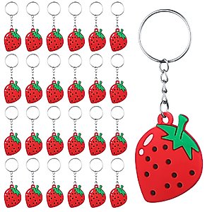 Strawberry Keychain Strawberry Party Favors Cute Fruit Keychain Rubber Keyrings and Keychains for Summer Strawberry Fruit Party Favors Decorations Classroom Rewards Birthday Gifts (24 Pieces)