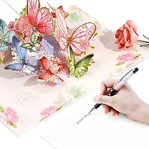 GUAGUA Colorful Butterfly Birthday Card, 3D Greeting Pop up Card with Envelopes for Any Occasion, Birthday Valentines Day Thank You Foldable Dazzle Butterfly Greeting Card for Girls Women Friends Gift