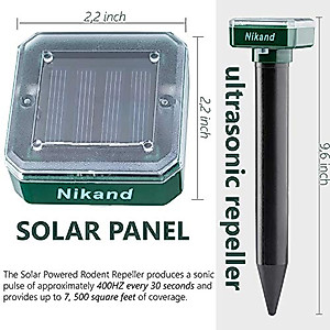 Mole Repellent Stakes 2 Pack - Gopher Repellent Ultrasonic Solar Powered - Sonic Spike Mole and Vole Deterrent for Lawn Garden & Yard - Electronic Devices Outdoors Pest Repeller Snakes Rodents Chaser