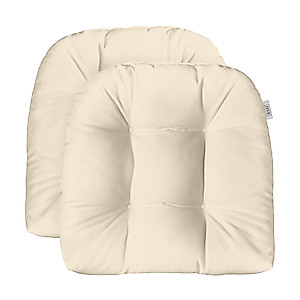 RSH DECOR: Tufted U-Shape Wicker Seat Cushions Set of 2 | 19” x 19” | All-Weather Spun Fabric | Water-Resistant | Outdoor Chair Cushions for Patio Furniture | Ivory (Cream, Natural)