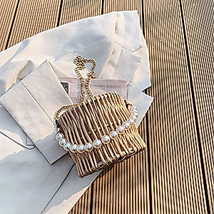 Straw Purse Beach Purse Wicker Bag for Women Beach Straw Bag Rattan Bag Basket Purse Pearl Straw Bag Straw Tote Bamboo Purse Wicker Clutch