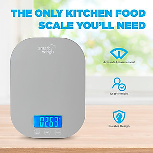 Smart Weigh 11 lb. Digital Kitchen Food Scale, Mechanical Accurate Weight Scale with 5-Unit Modes, Grams and Ounces for Weight Loss,Weighing Ingredients, Dieting, Keto Cooking , Meal Prep and Baking