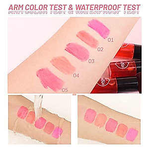 FREEORR 5 Colors Lip Tint Stain Set, Blusher Water Tint Makeup, Lip Stain Waterproof Long Lasting, Hydrating Fruity Dyeing Liquid Tint For Lips, Lip Tint For Girls and Women