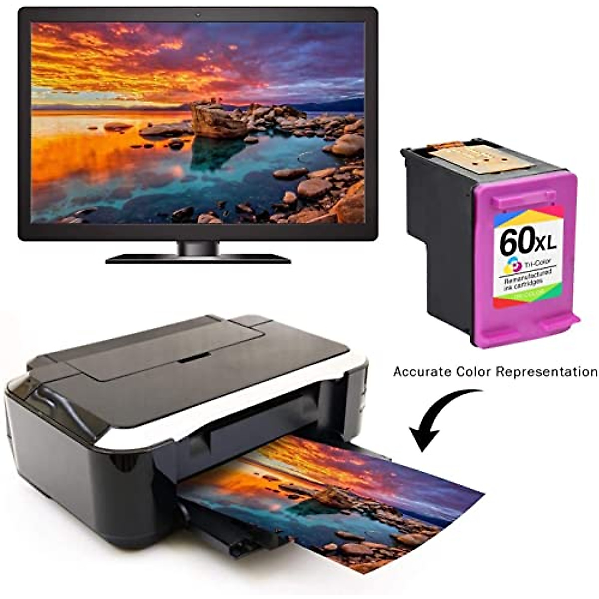 Limeink Remanufactured Ink Cartridge 60XL 60 XL Replacement for HP Envy 100 110 120 Photosmart c4680 c4780 c4795 d110 Deskjet d2680 f2430 f4280 f4440 f4580 f4480 Printer 1 Color