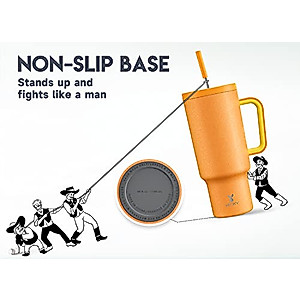 Meoky 40oz Tumbler with Handle, Leak-proof Lid and Straw, Insulated Coffee Mug Stainless Steel Travel Mug, Keeps Cold for 34 Hours or Hot for 10 Hours (Peach)