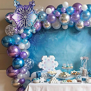 Blue Purple Snowflake Balloon Garland Arch Kit,148Pcs Ice Snow Blue Purple Silver White Balloons for Winter Wonderland Christmas Baby Shower Snow Princess Girls Birthday Party Decorations