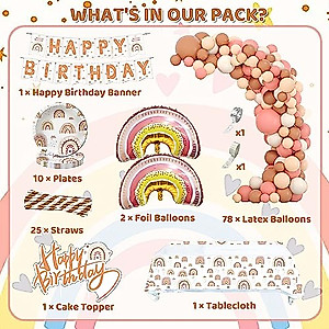 263Pcs Boho Rainbow Birthday Decorations, Boho Rainbow Birthday Party Supplies, Bohemian Birthday Party Decorations, Include Banner, Cake & Cupcake Topper, Backdrop, Tablewares, Balloon and Stickers
