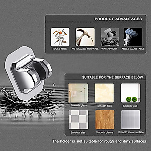 Shower Head Holder Adhesive Adjustable Handheld Shower Wand Holder No Drilling Wall Mount Bracket (Silver) (Shower Head Holder)