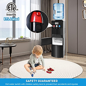Clarfey Water Dispenser with Ice Maker, 3 in 1 Water Dispense with Built-in Ice Maker, Water Cooler Dispenser for 3-5 Gallon Bottle with a Scoop, Ice-Making Chamber, Child Safety Lock, Black