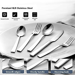 Kzovone Silverware Set, Stainless Steel Extra thick Square Flatware Set, Food-Grade Cutlery Tableware Set, Mirror Finish (10-Piece)