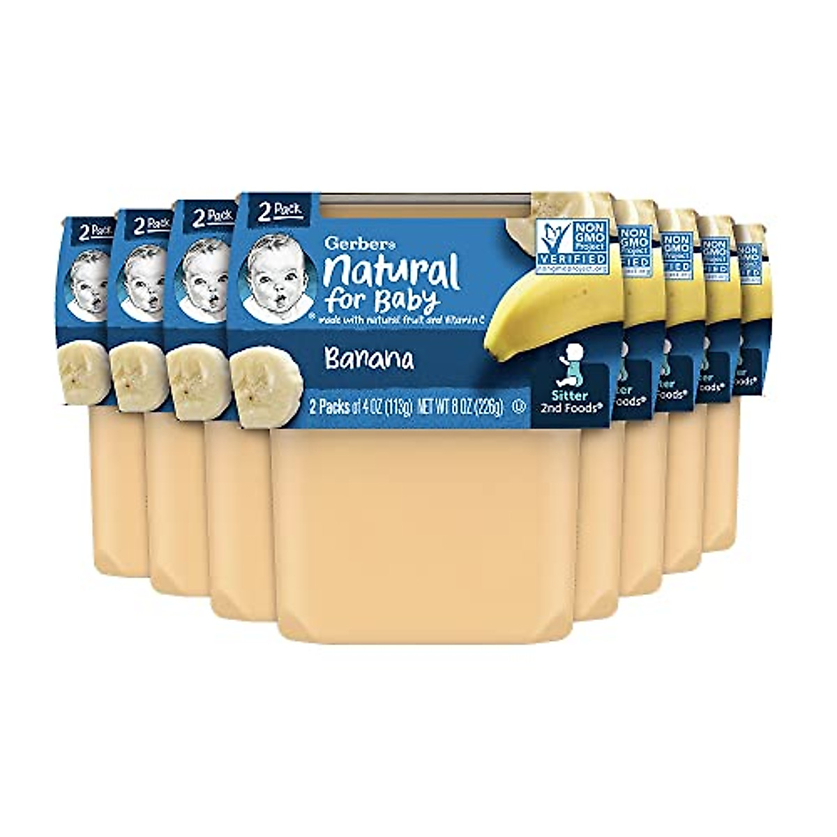 Gerber 2nd Food Baby Food Banana Puree, Natural & Non-GMO, 4 Ounce Tubs, 8 Ounce (Pack of 8)