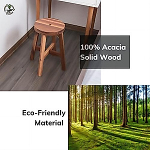 Acacia Wood Stool Round Small End Table, for Living Room Sofa Stool, Bedroom Makeup Stool, Bathroom Stool Wood 17.7" D x 11.4" W x 17.5" H, Natural Color