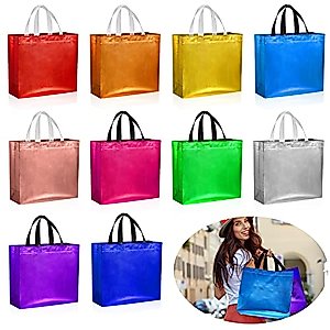 Flutesan 30 pack Shiny Gift Bags Reusable Non Woven Favor with Glossy Finish Large Metallic Goodie Party Rainbow in 10 Colors for Shopping Wedding Bachelorette Supplies, silver