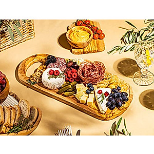 SOLTAKO Olive Wood Cutting Steak Board, Wooden Charcuterie Board, Large Cheese Board, Hand Made Serving Platter, Rustic Chopping Board with Juice Groove, Chopping Board with Handle (17,7")