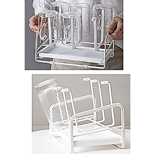 YEAVS Cup Drying Rack with Drain Tray, Bottle Drying Rack Stand with 6 Hooks, Mug Organizer (White)