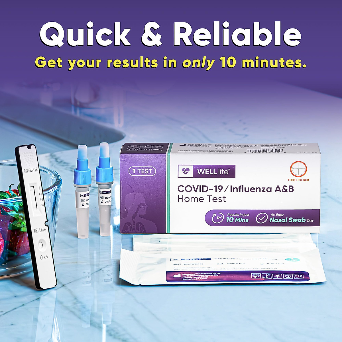 WELLlife COVID-19/Influenza A&B Home Test, Self Test for Flu A/B and COVID-19, Results in 10 Minutes with Non-invasive Nasal Swab, FDA EUA Authorized -[1 Test]