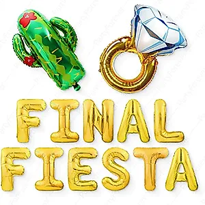 PartyForever Big Gold Mexican Bachelorette Party FIESTA Balloons Decorations Kit - Bridal Shower Party Balloons & Supplies - Hen Party Decorations Set