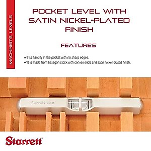 Starrett Pocket Level with Main Vial - Ideal for Machine Shop and Tool Room Use - 3-1/2" (88mm) Length, Satin Nickel-Plated Finish, Hexagon Stock with Convex Ends - 135B