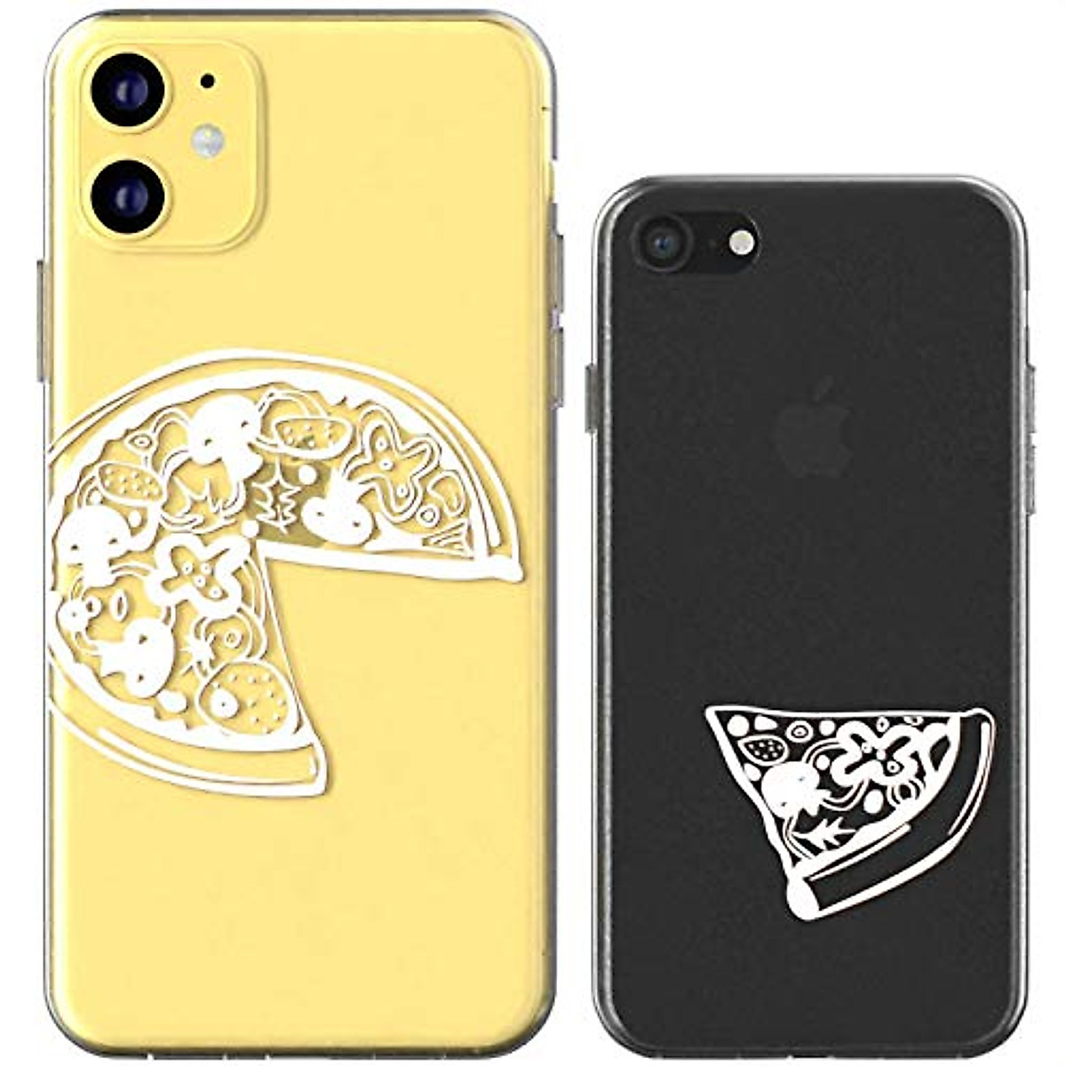Toik Matching Couple Cases for Apple iPhone 11 Pro Xs Max Xr 10 X 8 Plus 7 6s 5s SE Cover Girlfriend Cute Anniversary Boyfriend Sketch Slice Pizza Slim Drawing Design Simple BFFs Protective Flexible