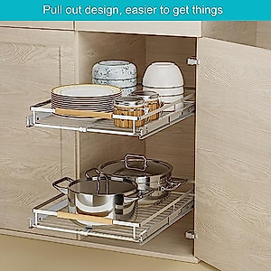 iPEGTOP 2 Pack Pull Out Cabinet Drawer Shelf Organizer, Extendable Sliding Slide Out Pantry Shelves Storage Heavy Duty for Kitchen Cabinets Under Sink, Adjustable Width 12.1~18.4" W x 22.5" D