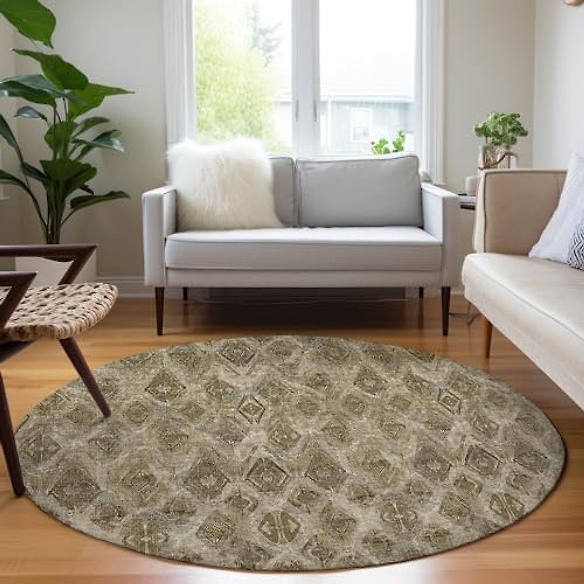 Addison Rugs Chantille ACN622 Mocha 8' x 8' Indoor Outdoor Round Rug, Easy Clean, Machine Washable, Non Shedding, Bedroom, Living Room, Dining Room, Kitchen, Patio Rug
