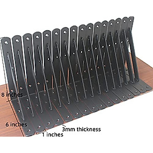 16 Pack L8" x H 6" Black Heavy Duty Shelf Brackets with Screws Metal Shelf Brackets Shelf Support Angle Brackets for Shelves L Brackets Heavy Duty Floating Shelf Brackets